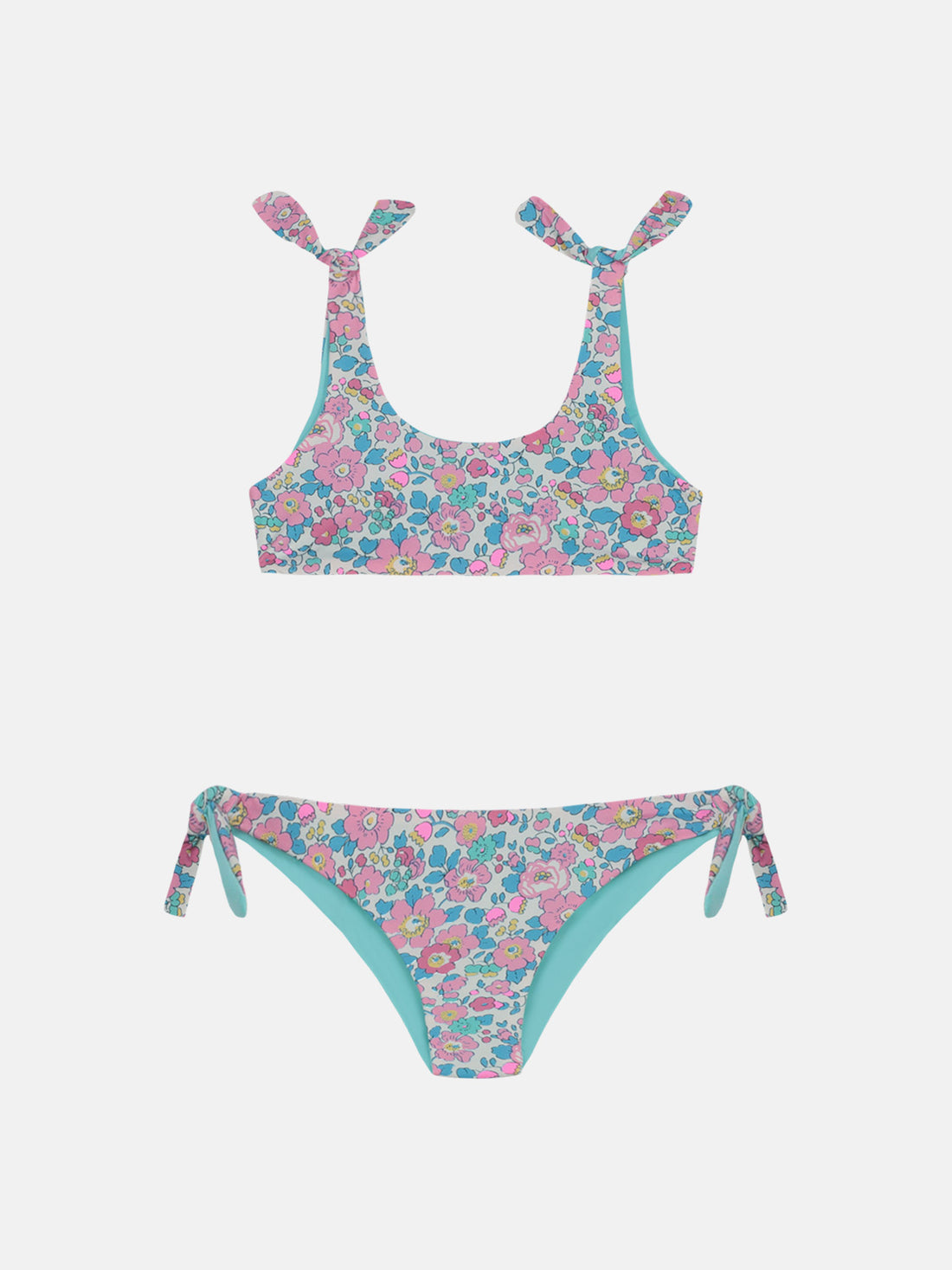 Bikini Bambina Double Fiocchi Liberty Betsy Fluo Rosa Azzurro